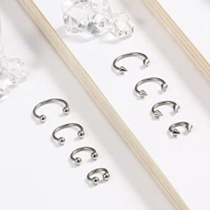 Ovxznts 16G Surgical Steel Nose Septum Horseshoe Hoop Earring Eyebrow Tragus Helix Lip Rings Piercing Jewelry Ball Spike Silver-tone