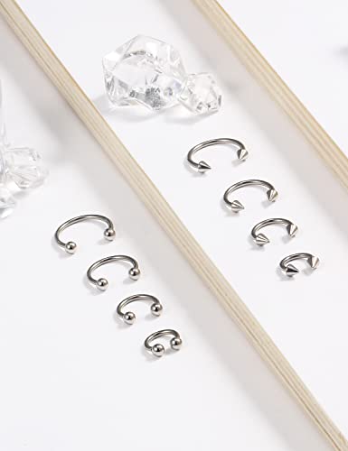 Ovxznts 16G Surgical Steel Nose Septum Horseshoe Hoop Earring Eyebrow Tragus Helix Lip Rings Piercing Jewelry Ball Spike Silver-tone