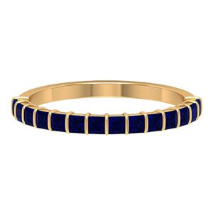 rosec jewels certified sapphire half eternity band, aaa quality, natural blue sapphire princess cut wedding ring - ready to gift, 14k yellow gold, size:us 10.00