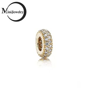 MiniJewelry Gold Clear CZ Birthstones Spacer Charm fits Pandora Moments Bracelets Sterling Silver