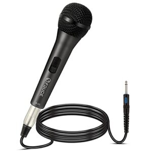 fduce dynamic vocal microphone 9.0s, metal handheld corded microphone with on and off switch, wired karaoke mic with 16.4ft xlr cable for singing, speech, wedding, class use (gray)