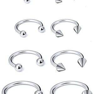 Ovxznts 16G Surgical Steel Nose Septum Horseshoe Hoop Earring Eyebrow Tragus Helix Lip Rings Piercing Jewelry Ball Spike Silver-tone