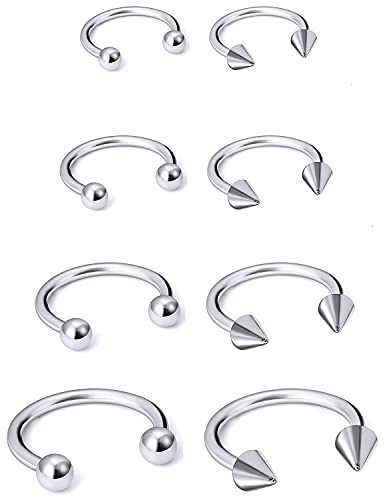 Ovxznts 16G Surgical Steel Nose Septum Horseshoe Hoop Earring Eyebrow Tragus Helix Lip Rings Piercing Jewelry Ball Spike Silver-tone