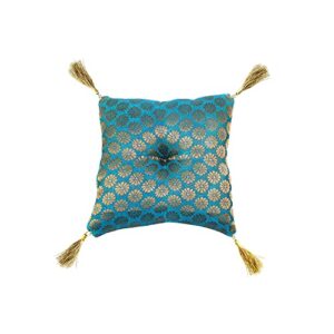 cushion for tibetan singing bowl handmade square cushions brocade art silk home decor jewelry display pillow (5" x 5" inch, turquoise blue)