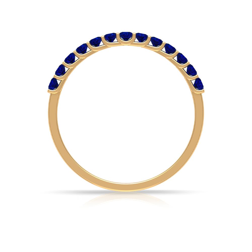 Certified Natural Blue Sapphire Half Eternity Ring, AAA Quality, Sapphire Anniversary Ring (With Jewelry Box), 14K Yellow Gold, Size:US 5.50