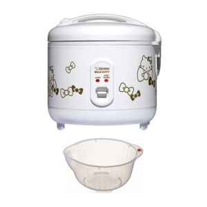 zojirushi hello kitty 5.5-cup automatic rice cooker and warmer (white) bundle with 9.5-inch rice washing bowl with side and bottom drainers (2 items)