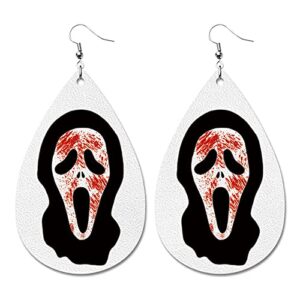 Halloween Earrings Faux Leather Earrings For Women Teardrop Drop Dangle Earrings Bulk Pumpkin Ghost Skull Earrings Halloween Gifts For Adult -style 1