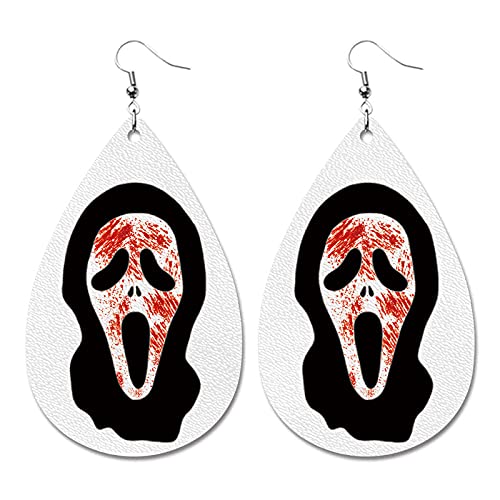 Halloween Earrings Faux Leather Earrings For Women Teardrop Drop Dangle Earrings Bulk Pumpkin Ghost Skull Earrings Halloween Gifts For Adult -style 1