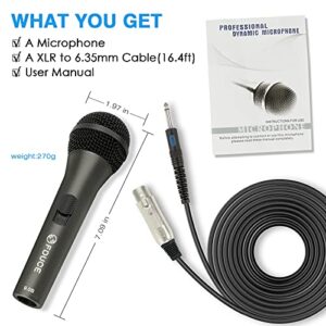 FDUCE Dynamic Vocal Microphone 9.0s, Metal Handheld Corded Microphone with On and Off Switch, Wired Karaoke Mic with 16.4ft XLR Cable for Singing, Speech, Wedding, Class use (Gray)