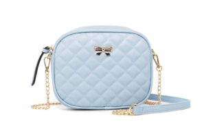 womens light blue shoulder crossbody purse - girls cute small pocketbook handbag quilted leather tote bags ladies satchels