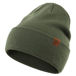 Home Prefer Men's Winter Hats Acrylic Knit Cuff Beanie Cap Warm Daily Beanie Hat Army Green