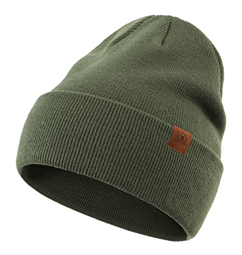 Home Prefer Men's Winter Hats Acrylic Knit Cuff Beanie Cap Warm Daily Beanie Hat Army Green