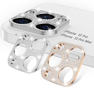 goton [2 pack] bling camera lens protector compatible with iphone 13 pro max & 13 pro glitter diamond metal lens protective decoration cover accessories for 13 pro / 13 pro max silver+rose gold