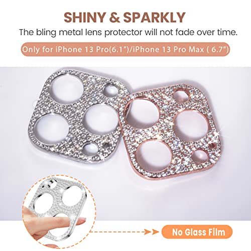 Goton [2 Pack] Bling Camera Lens Protector Compatible with iPhone 13 Pro Max & 13 Pro Glitter Diamond Metal Lens Protective Decoration Cover Accessories for 13 Pro / 13 Pro Max Silver+Rose Gold