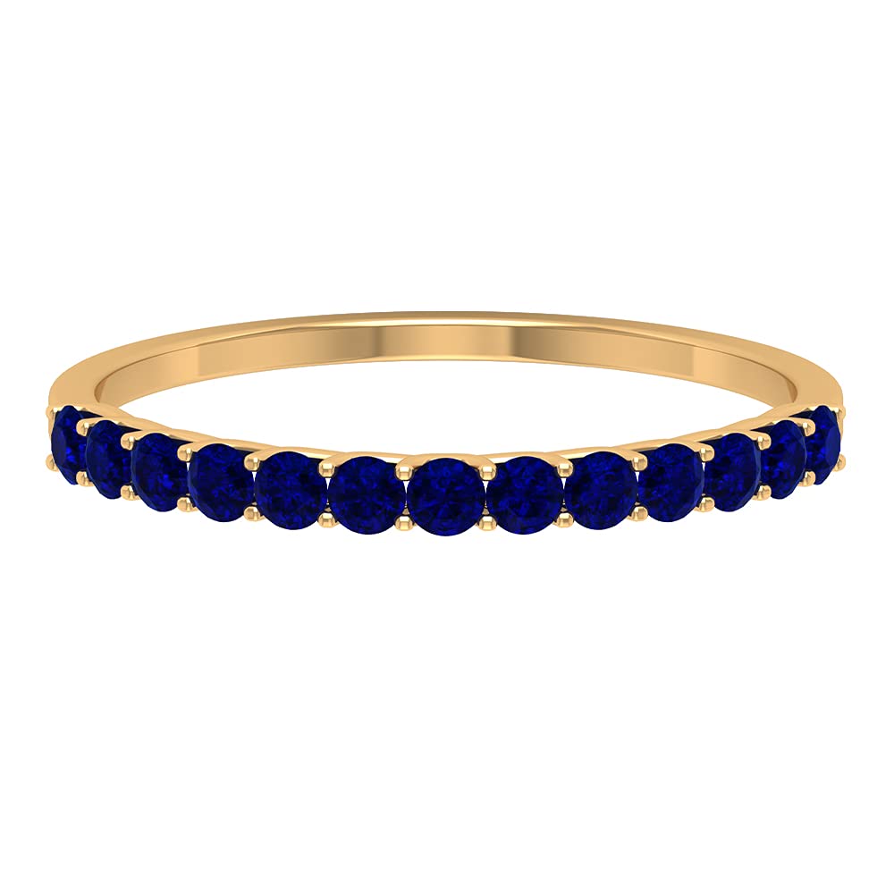 Certified Natural Blue Sapphire Half Eternity Ring, AAA Quality, Sapphire Anniversary Ring (With Jewelry Box), 14K Yellow Gold, Size:US 5.50