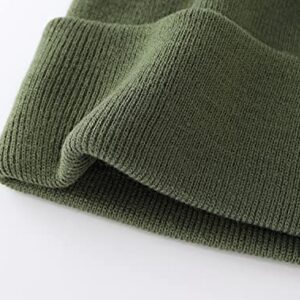 Home Prefer Men's Winter Hats Acrylic Knit Cuff Beanie Cap Warm Daily Beanie Hat Army Green