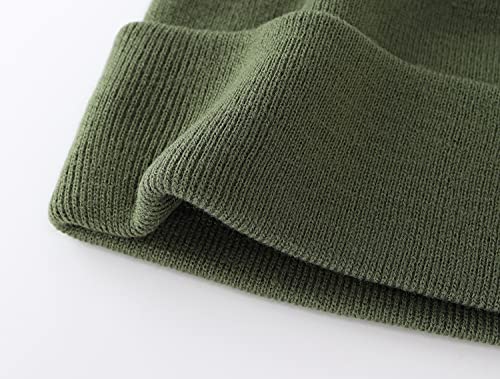 Home Prefer Men's Winter Hats Acrylic Knit Cuff Beanie Cap Warm Daily Beanie Hat Army Green