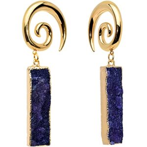 body candy womens 2pc electroplated steel ear hanger blue stone rectangle spiral taper dangle ear weights 2g