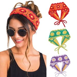 haimeikang hippie hair bandanas headbands for women boho headband knit hair bands floral head wrap for girls(red+green+pueple)