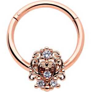 body candy 16g plated steel hinged segment ring seamless cartilage nipple rosy clear accent nose hoop 3/8"