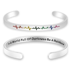 ujims lgbt gay pride gift rainbow heart cuff bracelet in a world full of darkness be a rainbow gay couple pride month gift (rainbow heart cuff bracelet)