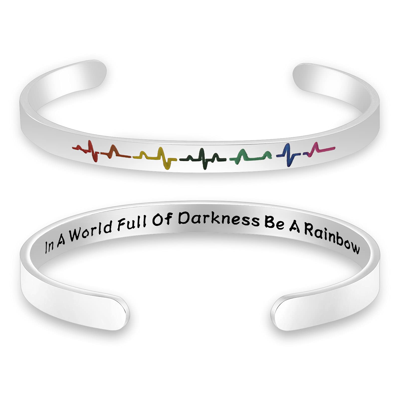 UJIMS LGBT Gay Pride Gift Rainbow Heart Cuff Bracelet In A World Full Of Darkness Be A Rainbow Gay Couple Pride Month Gift (Rainbow Heart Cuff Bracelet)