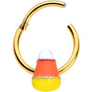 Body Candy Womens 16G PVD Steel Hinged Segment Ring Seamless Cartilage Nipple Ring Candy Corn Nose Hoop 3/8"