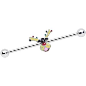 body candy womens 14g stainless steel helix cartilage earring colorful reindeer industrial barbell 1 1/2"