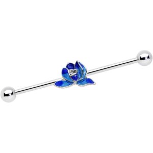 body candy womens 14g stainless steel helix cartilage earring blue lotus flower industrial barbell 1 1/2"