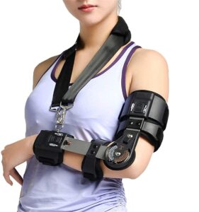 hinged elbow brace, hinged support sling stablizer for dislocated arm, adjustable post op elbow brace stabilizer splint arm injury recovery support after surgery (left)