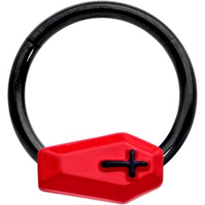 body candy womens 16g black pvd steel hinged segment ring seamless cartilage nipple red coffin nose hoop 3/8