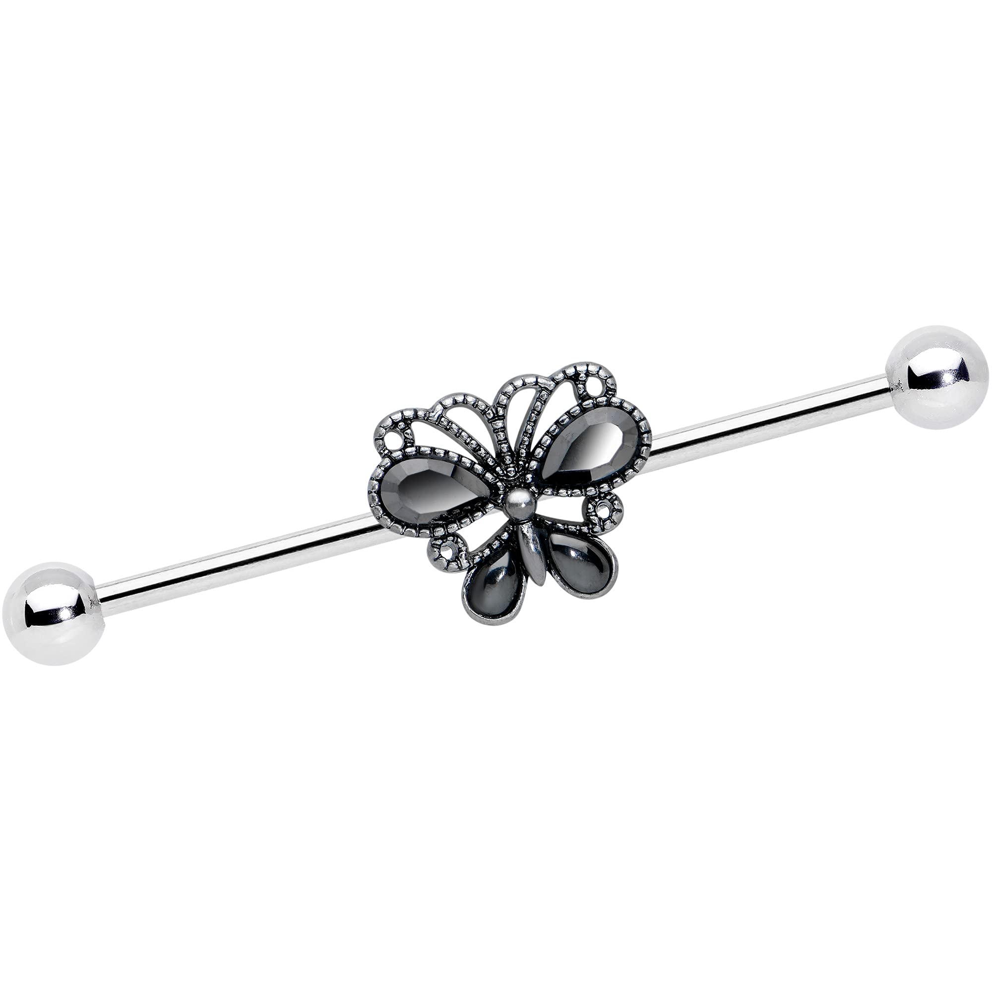 Body Candy Womens 14G 316L Steel Helix Cartilage Earring Black Accent Abstract Bow Industrial Barbell 1 1/2"