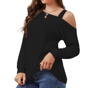 JINKESI Women's Long Sleeve Tunic Tops Casual Cold Shoulder Blouse Shirts Black-Medium