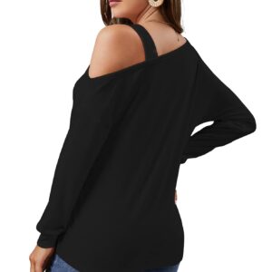 JINKESI Women's Long Sleeve Tunic Tops Casual Cold Shoulder Blouse Shirts Black-Medium