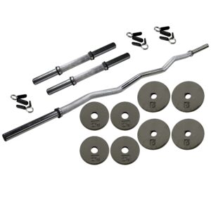 ader regular 1" hollow bar kit (47" curl bar & 14" dumbbells) w/ 4 pcs of 2.5lb + 5lb gray 1" standard weight plates