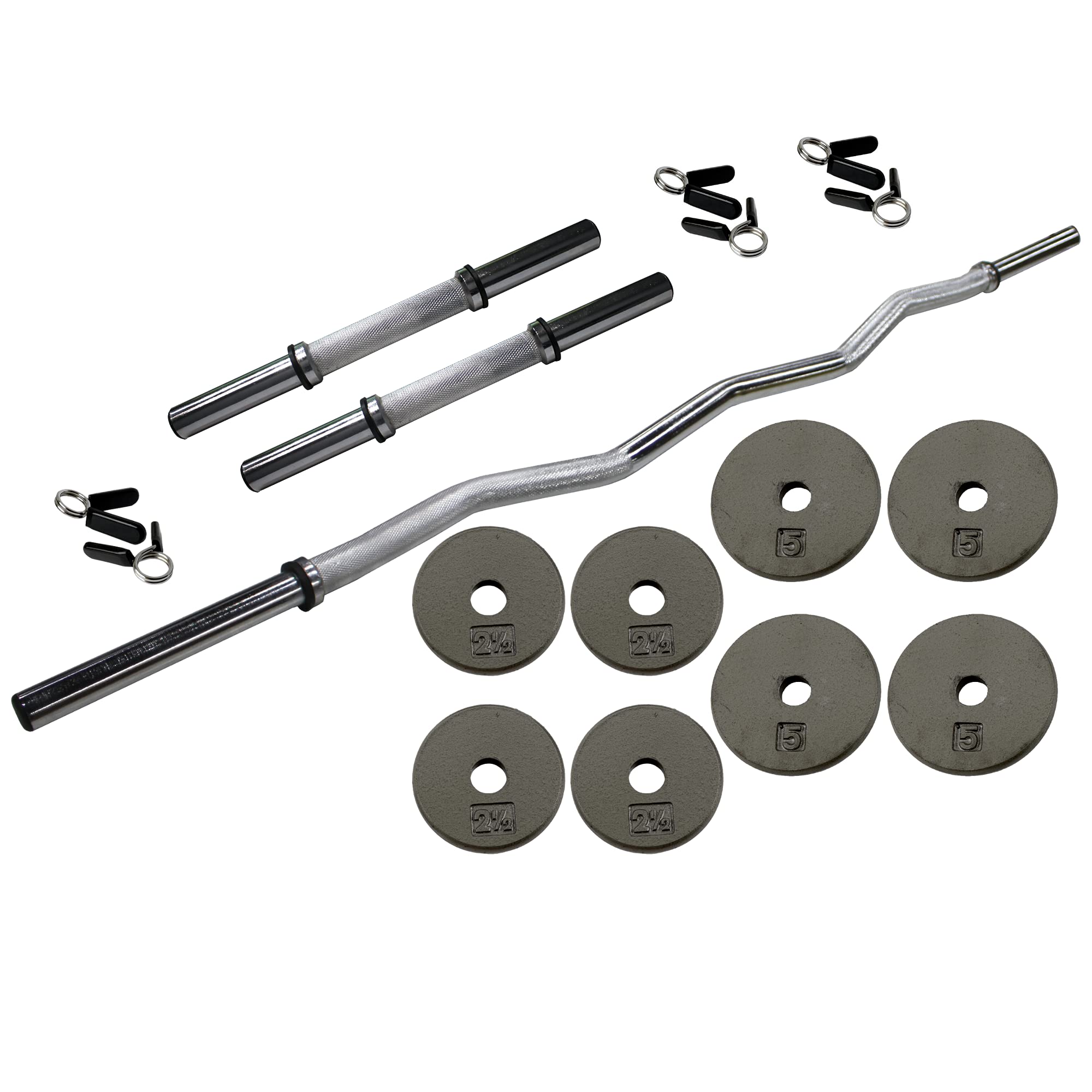 Ader Regular 1" Hollow Bar Kit (47" Curl Bar & 14" Dumbbells) w/ 4 pcs of 2.5lb + 5lb Gray 1" Standard Weight Plates