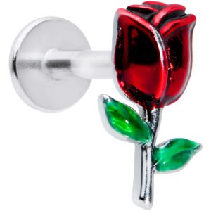 body candy womens 16g 316l stainless steel red rose flower labret monroe lip ring tragus cartilage stud 1/4"