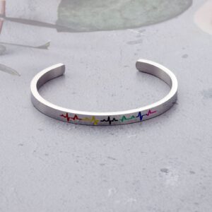 UJIMS LGBT Gay Pride Gift Rainbow Heart Cuff Bracelet In A World Full Of Darkness Be A Rainbow Gay Couple Pride Month Gift (Rainbow Heart Cuff Bracelet)