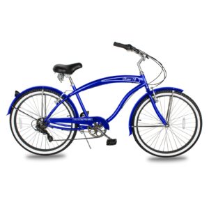 micargi rover lightweight beach cruiser bike for men, adult,24 inch wheels, featuring steel step-over step through steel frame, 7 speed coaster brake, hybrid bike, complete cruiser bikes, blue