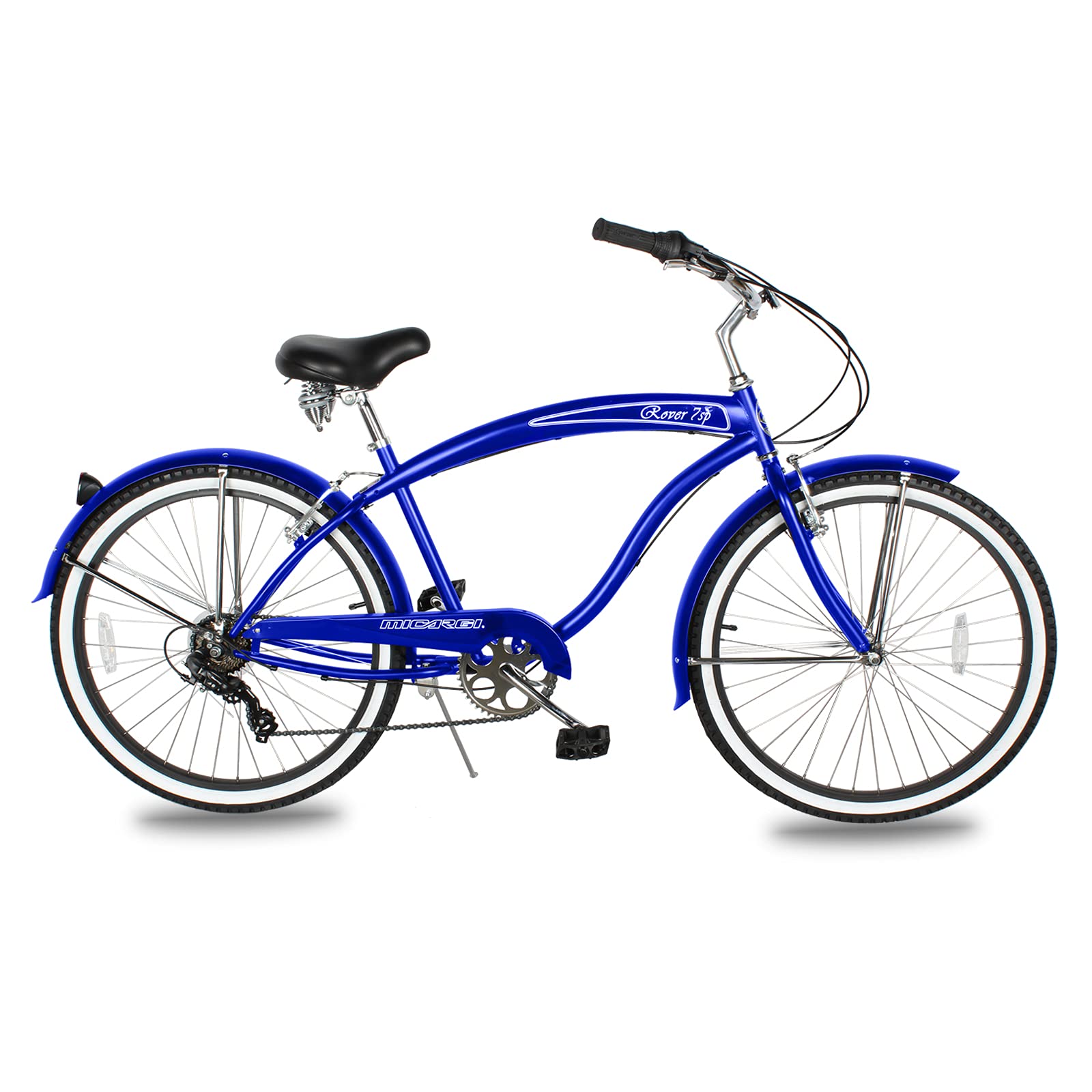 MICARGI Rover Lightweight Beach Cruiser Bike for Men, Adult,24 Inch Wheels, Featuring Steel Step-Over Step Through Steel Frame, 7 Speed Coaster Brake, Hybrid Bike, Complete Cruiser Bikes, Blue