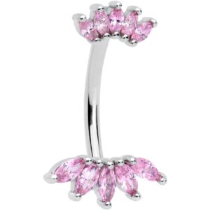 body candy womens 14g 316l stainless steel navel ring piercing pink accent double crown belly button ring