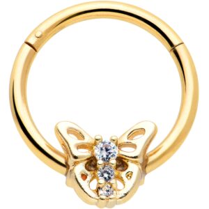 body candy womens 16g pvd steel hinged segment ring seamless cartilage nipple open butterfly nose hoop 3/8"