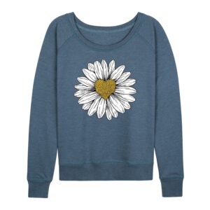 instant message - daisy heart drawing - women's lightweight french terry pullover - size 4x heather blue