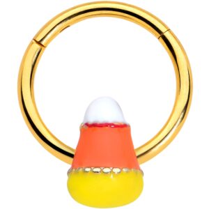 body candy womens 16g pvd steel hinged segment ring seamless cartilage nipple ring candy corn nose hoop 3/8"