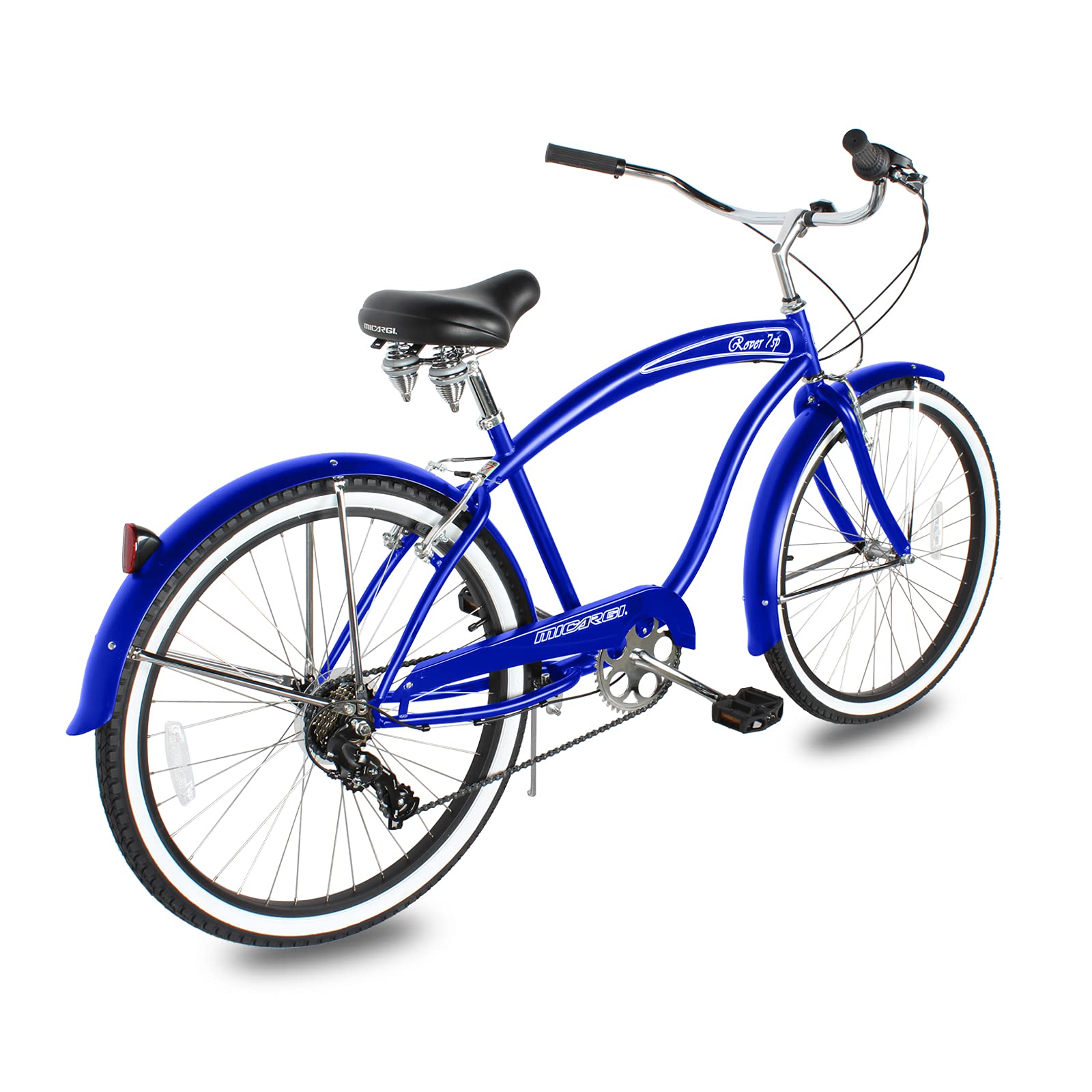 MICARGI Rover Lightweight Beach Cruiser Bike for Men, Adult,24 Inch Wheels, Featuring Steel Step-Over Step Through Steel Frame, 7 Speed Coaster Brake, Hybrid Bike, Complete Cruiser Bikes, Blue