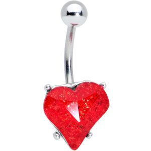 body candy womens 14g 316l stainless steel navel ring piercing red accent love heart belly button ring