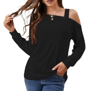 JINKESI Women's Long Sleeve Tunic Tops Casual Cold Shoulder Blouse Shirts Black-Medium