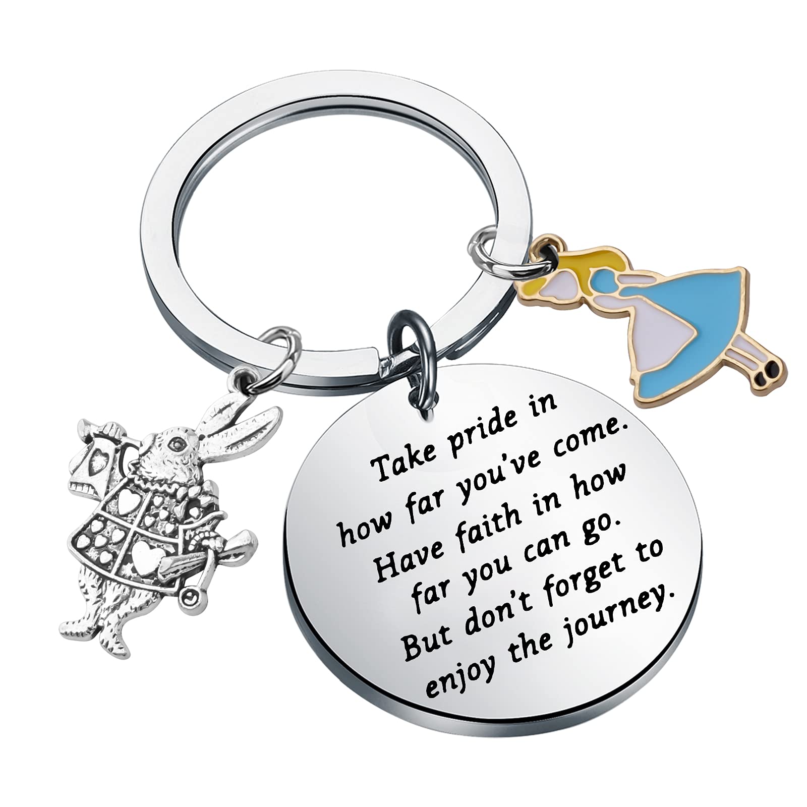 FUSTMW Alice Gifts Keychain Rabbit Alice Pendant Wonderland Inspired Gifts Cartoon Keepsake Keychain Friendship Gifts (silver)