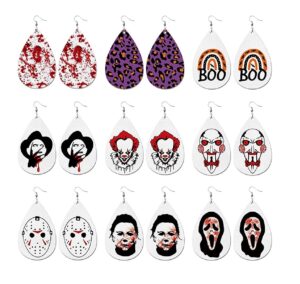 halloween earrings faux leather earrings for women teardrop drop dangle earrings bulk pumpkin ghost skull earrings halloween gifts for adult -style 1