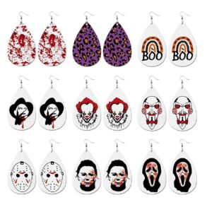 Halloween Earrings Faux Leather Earrings For Women Teardrop Drop Dangle Earrings Bulk Pumpkin Ghost Skull Earrings Halloween Gifts For Adult -style 1